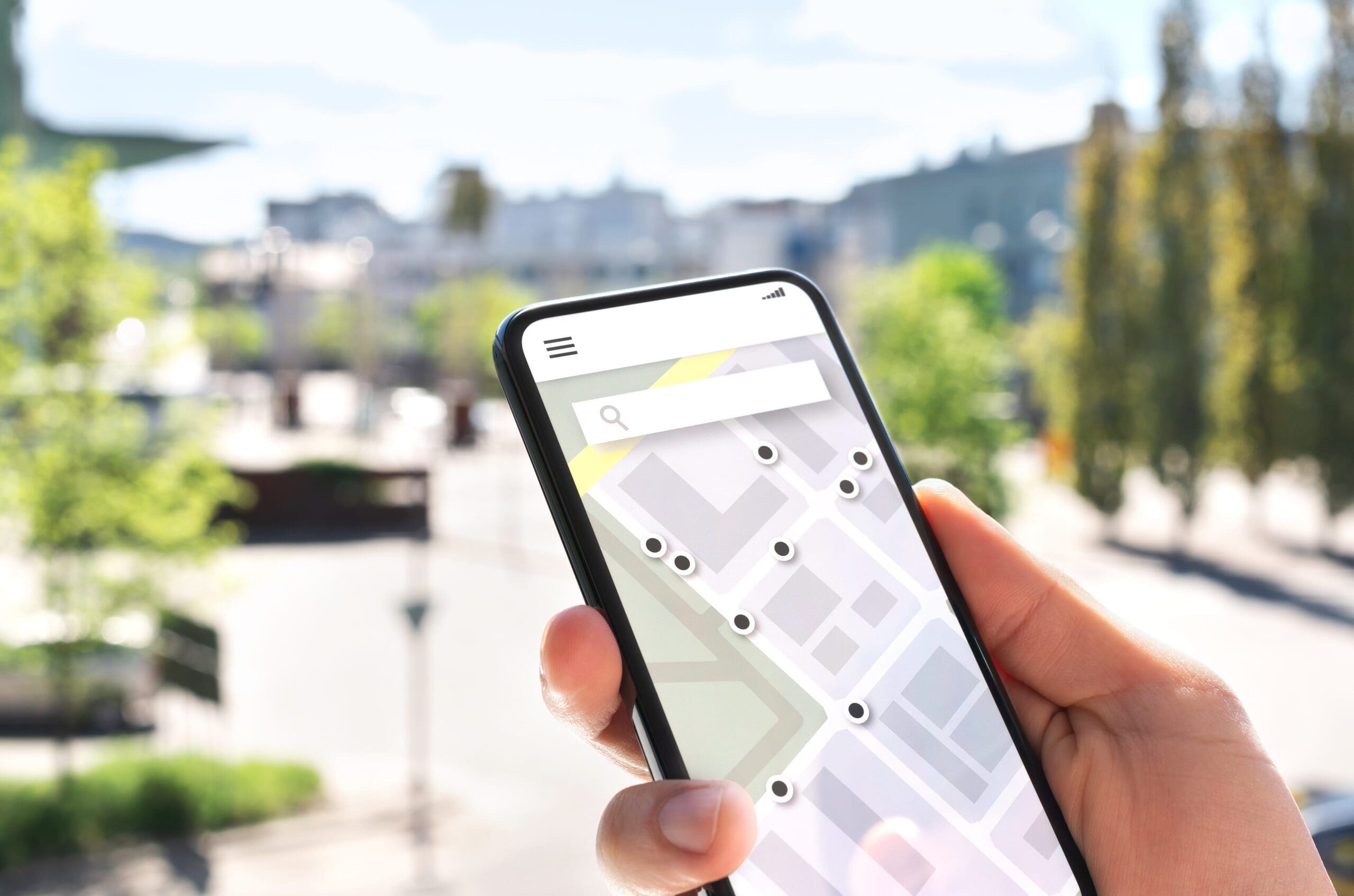 Map app in mobile phone to search location or navigate to destination ...